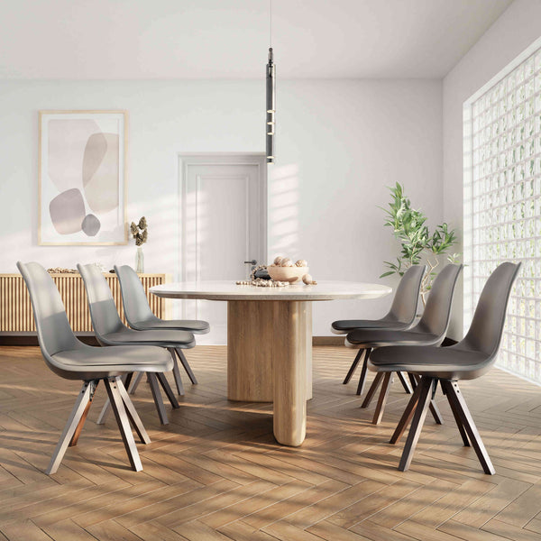 Cortesi Home Troy Dining Chair in Grey Plastic, Walnut Finish Legs with ...